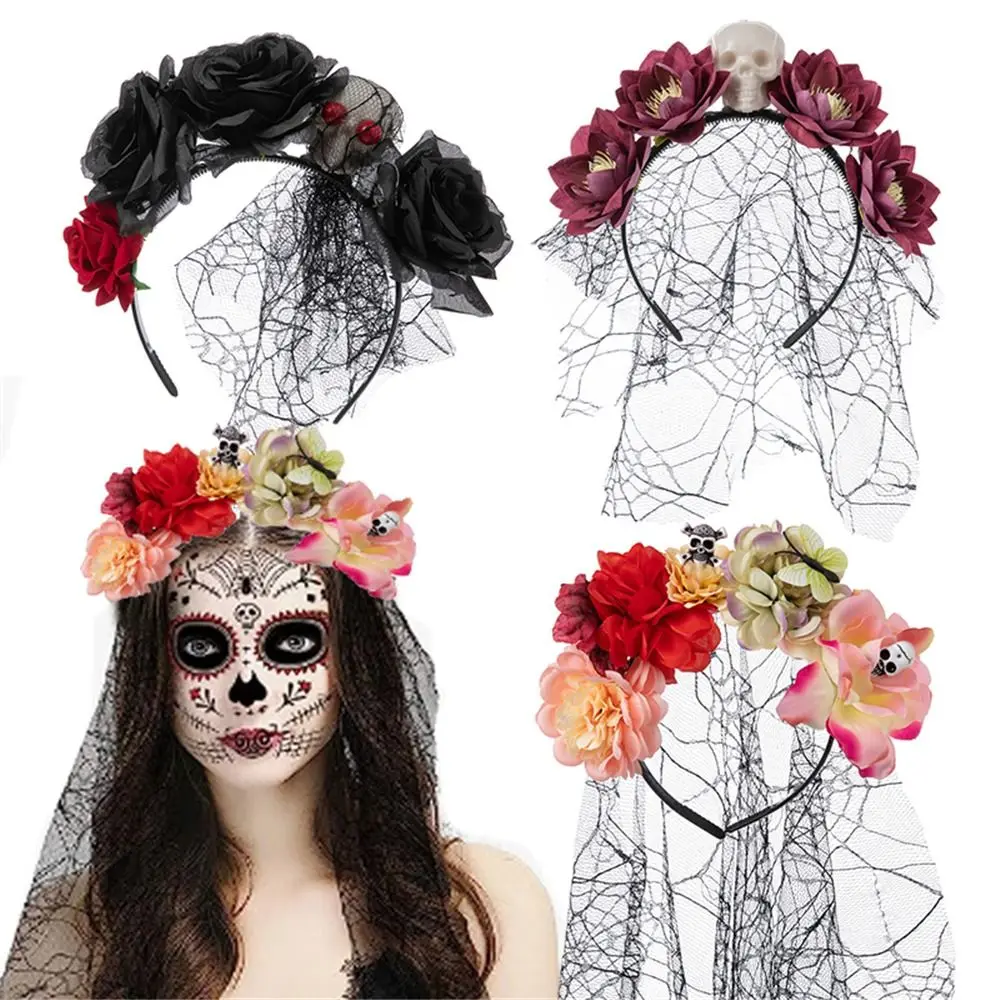 Halloween Rose Flower Headband Mexican Flower Crown Headpiece with ...