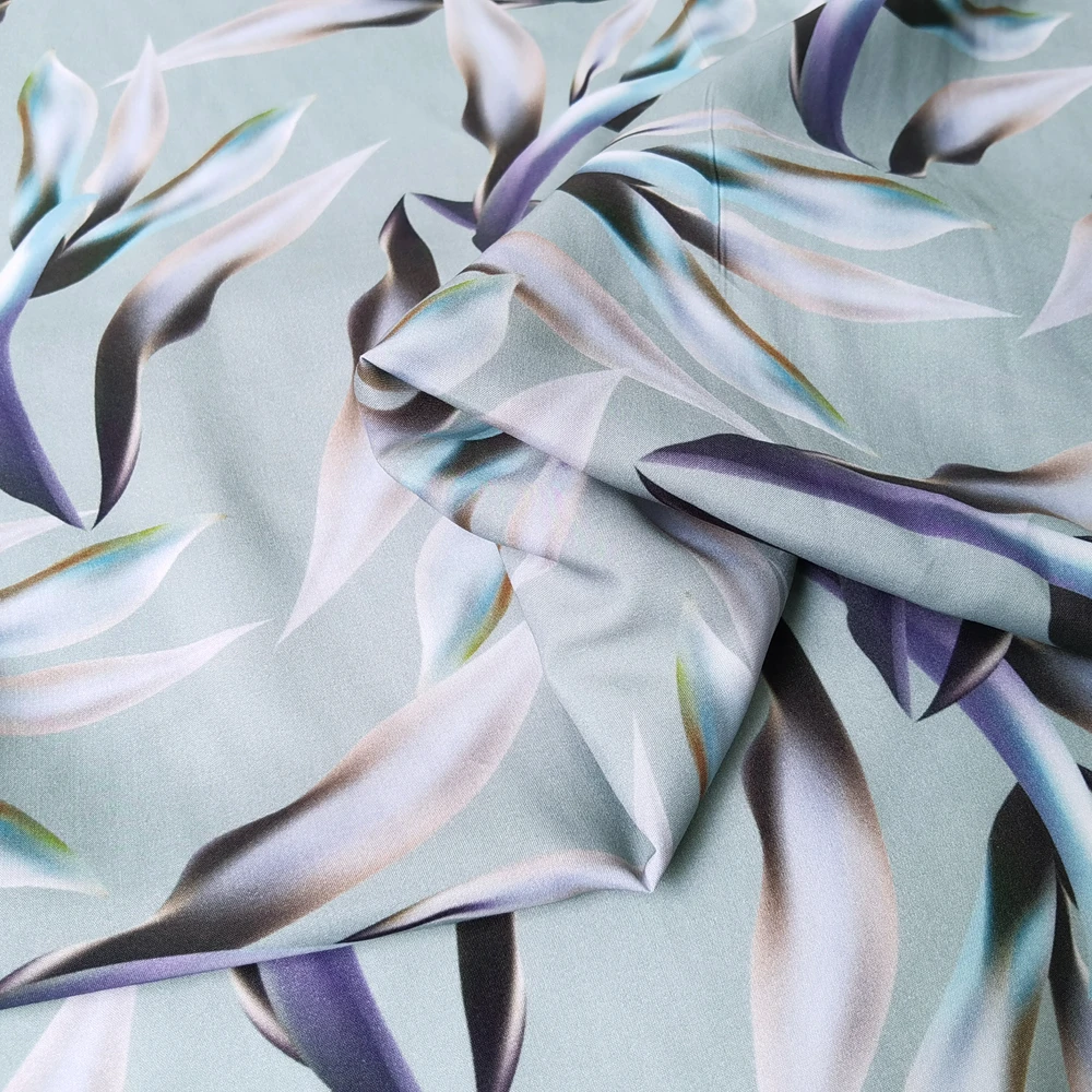 1 meter X 1.4 meter Elegant Leaf Viscose Fabric Soft Poplin Material ...