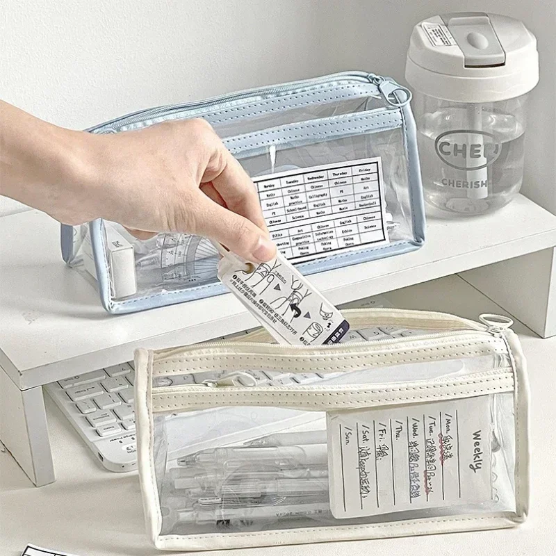 1 Pc Minimalist Pencil Case Fashion Blue White Color Series Pencil Bag ...
