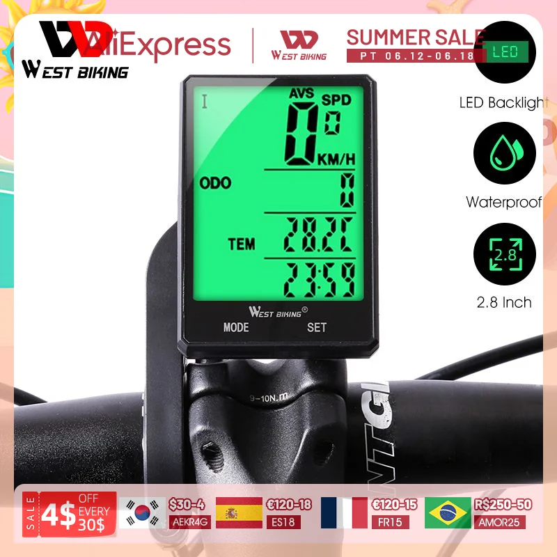 West Biking 2.8" Large Screen Bicycle Computer Wireless Wired Bike ...