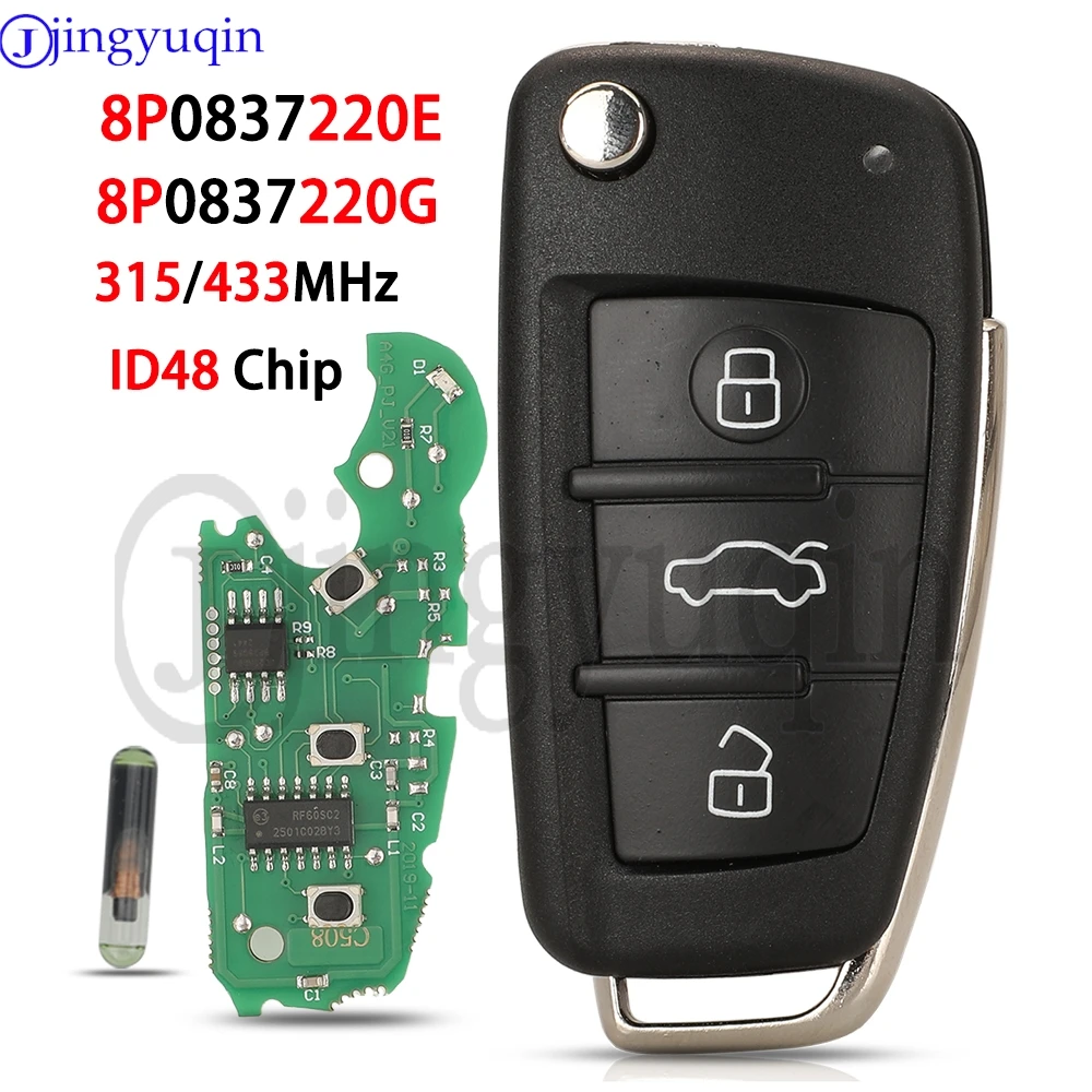 jingyuqin 3 Buttons 8P0837220E/G 315/433MHz ID48 Chip Remote Car Key ...