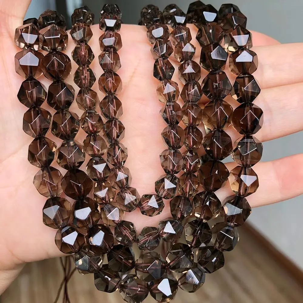 Natural-Faceted-Smoky-Quartzs-Crystal-Stone-Beads-Round-Loose-Spacer ...