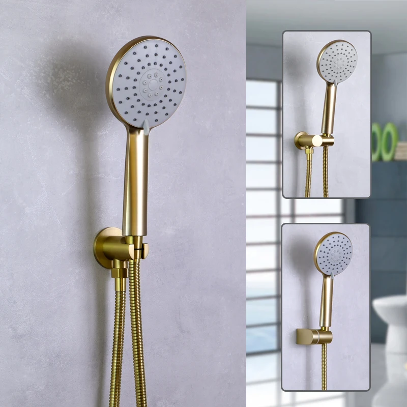 Brushed-Gold-Hand-Shower-Set-with-Bathroom-Brass-Outlet-Holder-ABS ...