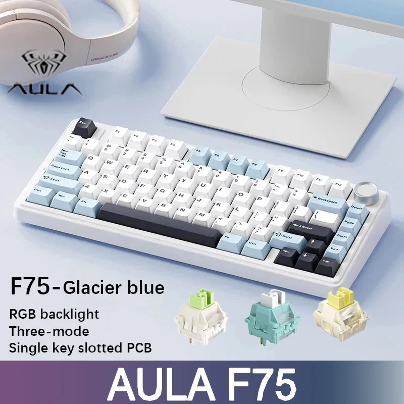 AULA-F75-RGB-Mechanical-Keyboard-Wired-2-4G-Wireless-Bluetooth-PBT-75 ...