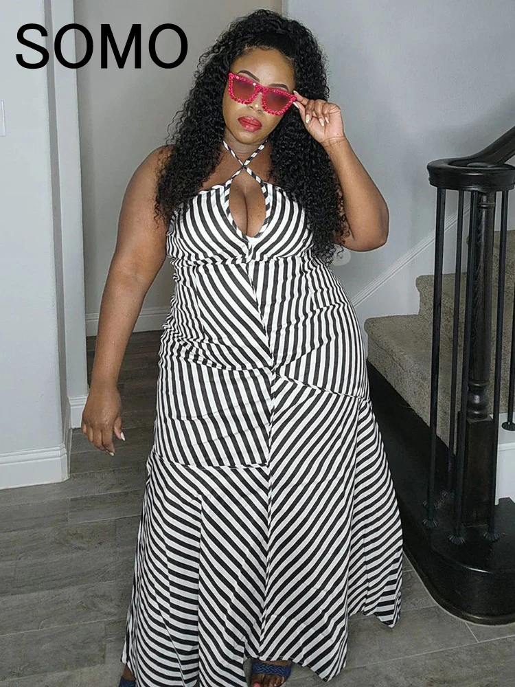 SOMO-Plus-Size-New-Dresses-Summer-Maxi-Long-Fashion-Women-Sexy-Striped-Sleeveless-Strap-Sundress ...
