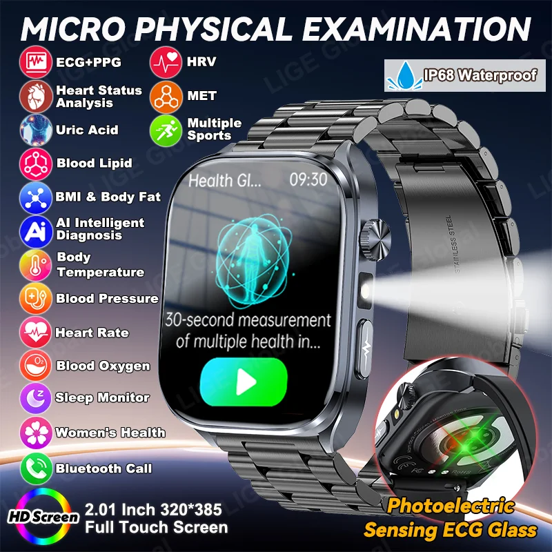 LIGE 2025 New Nursing Grade ECG+PPG Smartwatch Blood Lipid Uric Acid ...