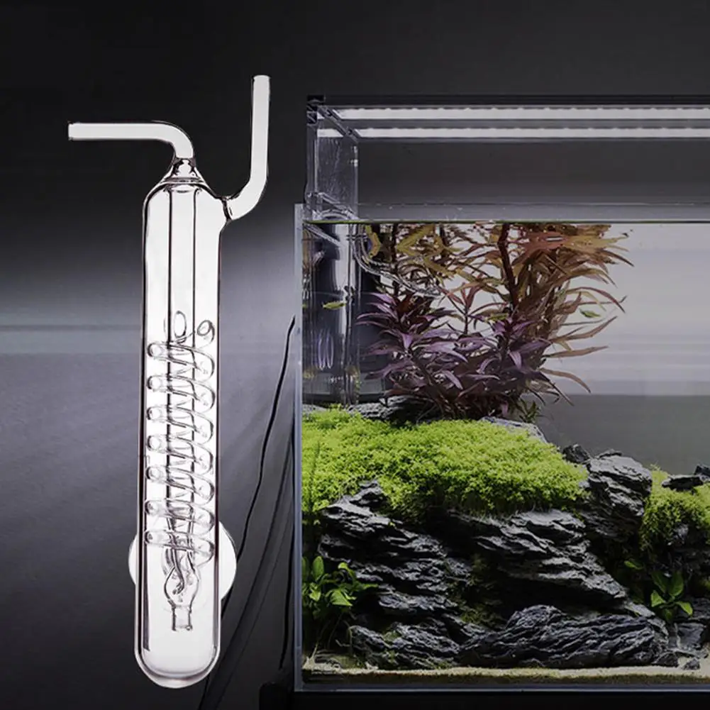 Glass-Spiral-Bubble-Counter-With-Suction-Cups-Co2-Diffuser-For-Aquarium ...