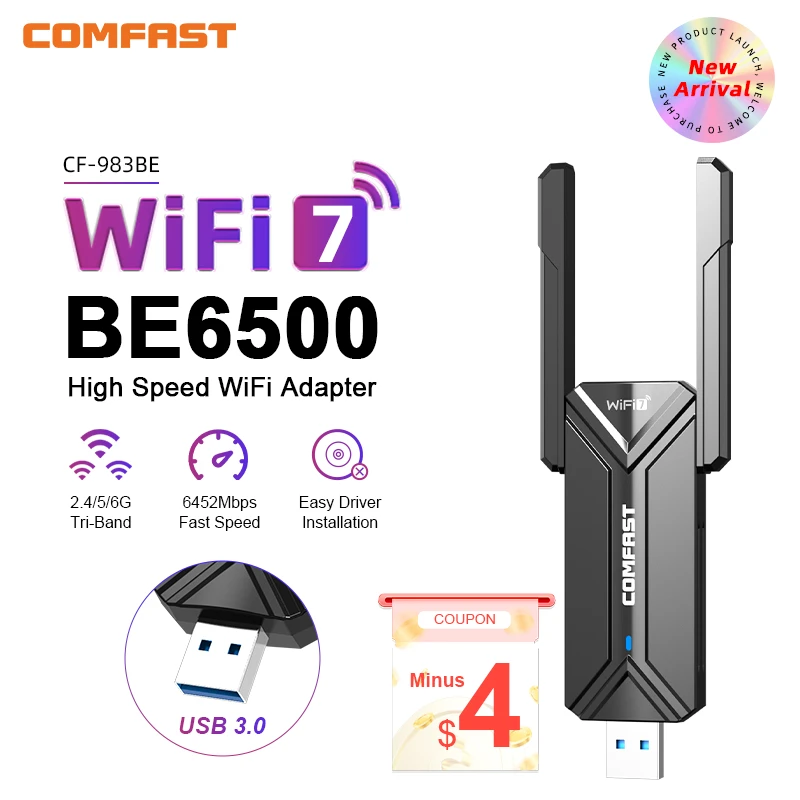 COMFAST-WiFi-7-USB-Adapter-BE6500-2-4G-5-8G-6GHz-Wireless-Network-Card ...
