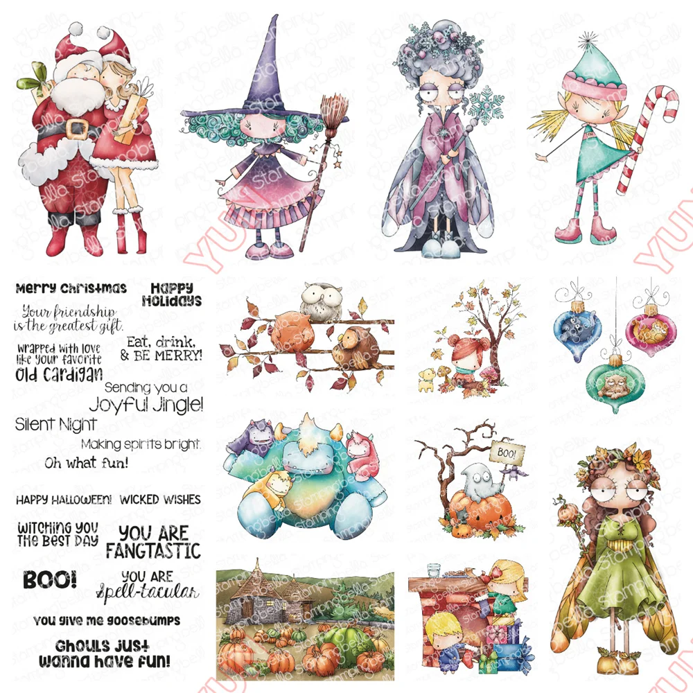 New Stampingbella Christmas Elf Rubber Stamp Boo Hallowmas Witch Stamps ...