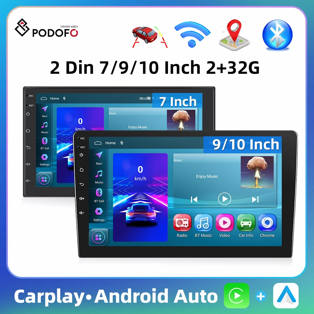 Podofo Carplay Android 11 Car Stereo Radio MP5 2 Din 7/9/10'' HD 1080P ...
