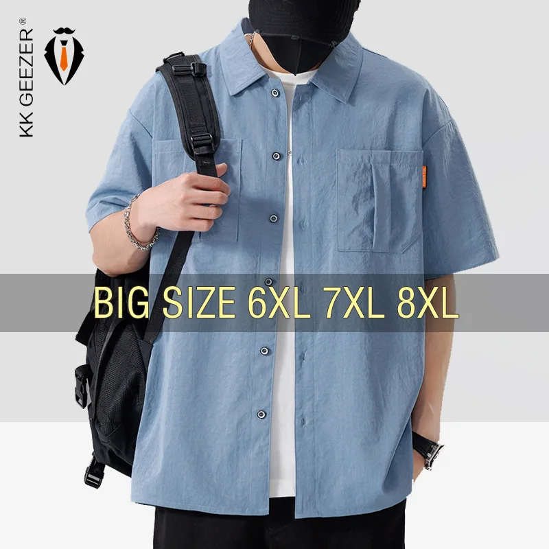 Men Shirt Short Sleeve Stripe Summer Hip Hop Oversize 6XL 7XL 8XL Plus ...