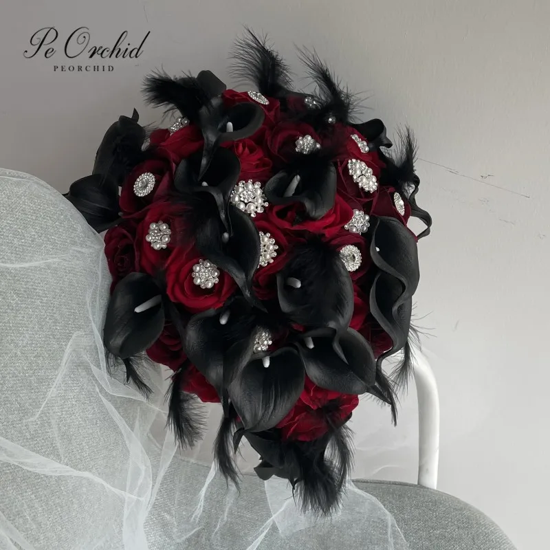 PEORCHID-Gothic-Feathers-Deardrop-Bouquet-Brooches-Black-Gold-Silver ...