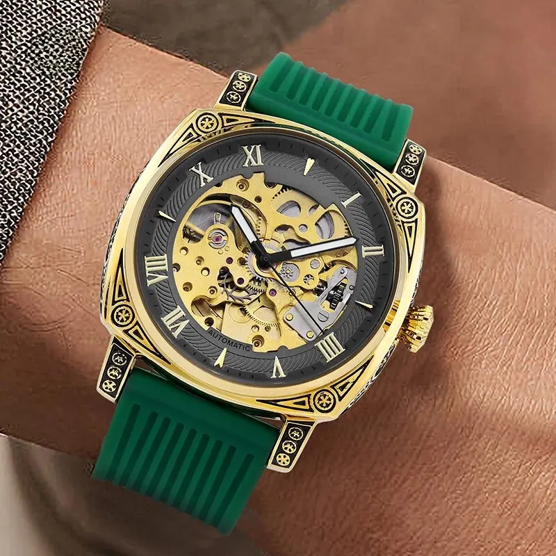 Automatic-Watch-Square-Transparent-Hand-Watch-Men-Night-Light-Silicone ...