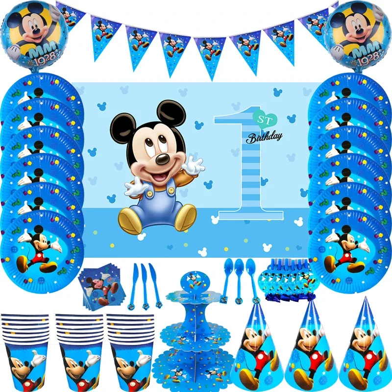Disney-Blue-Mickey-Mouse-Theme-Party-Supplies-Girls-Birthday-Background ...