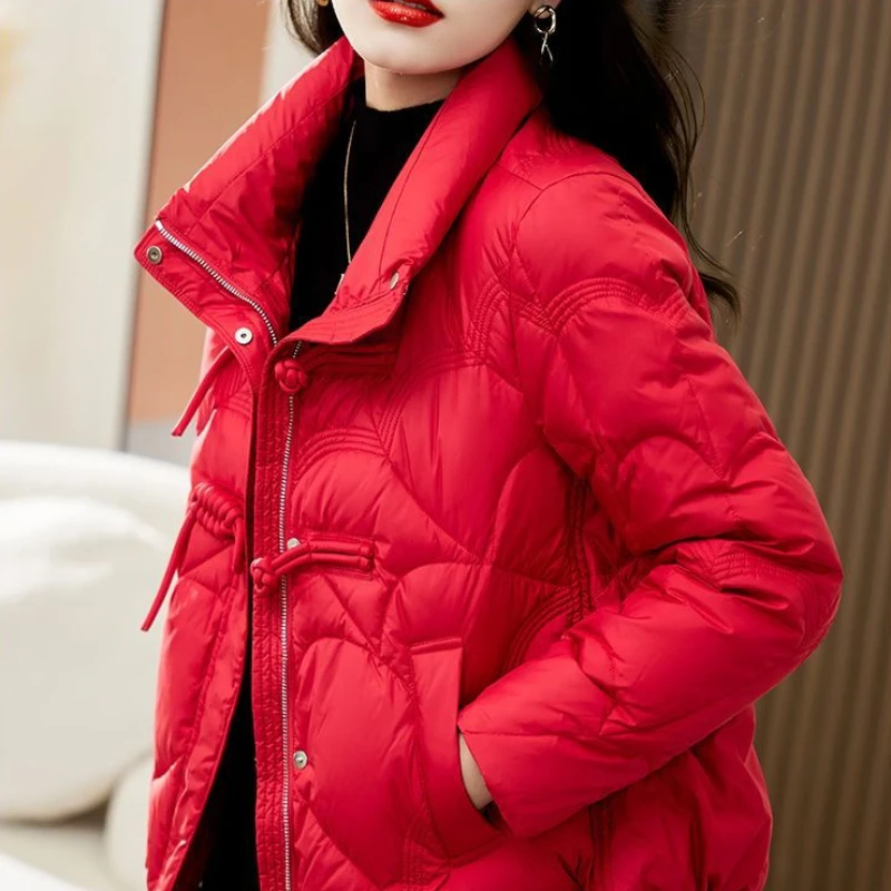 Red-Women-s-Jacket-Quilted-Padded-Duck-Down-Thick-Padding-2024-Trend ...