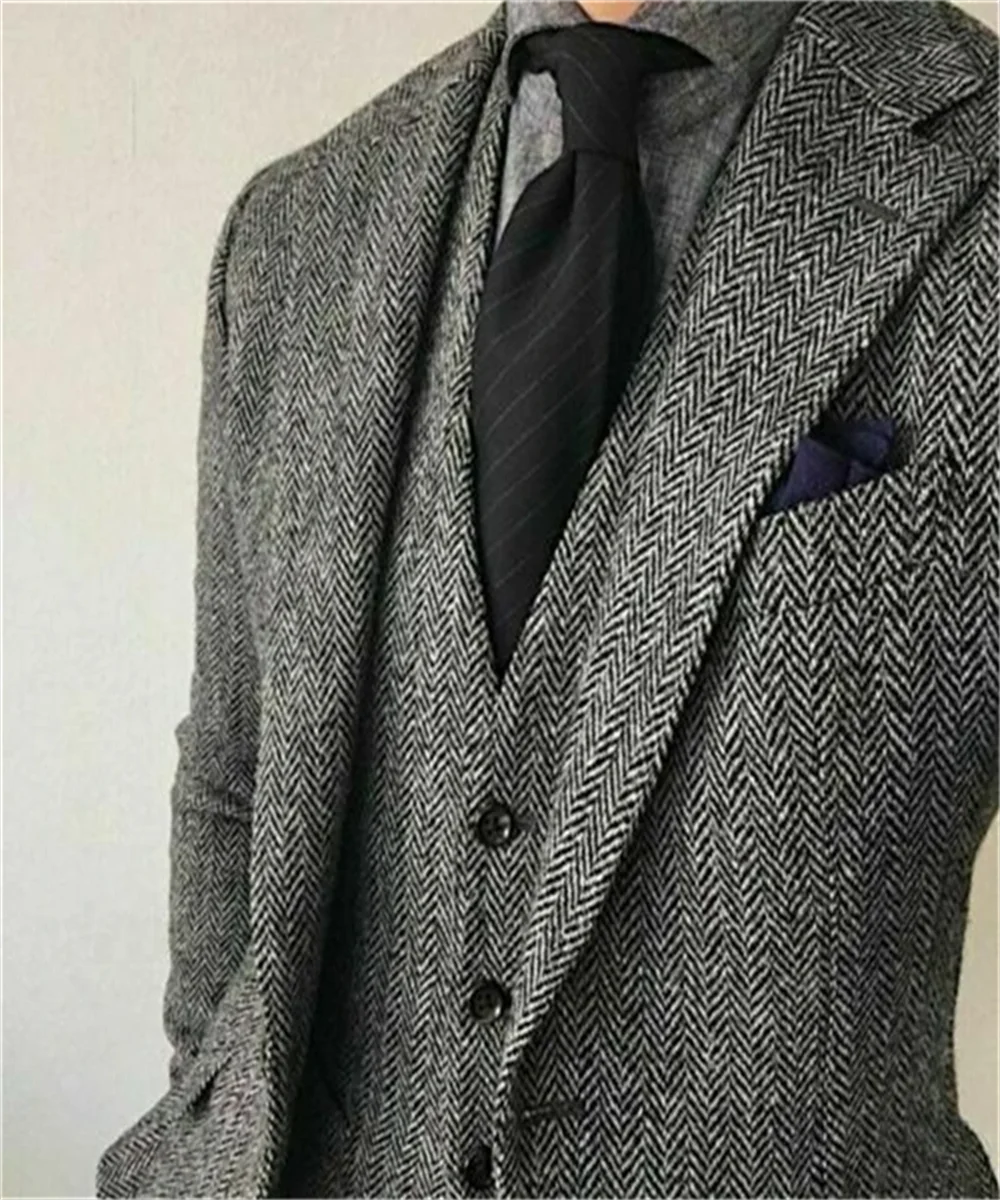 Ternos-de-Tweed-Slim-Fit-Herringbone-masculino-smoking-cl-ssico-de ...