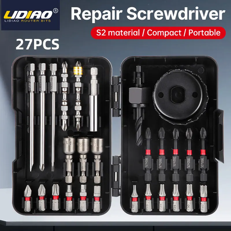 LIDIAO 27PCS Screwdriver Drill Bit Set Power Tool Set Tool Box Kit ...