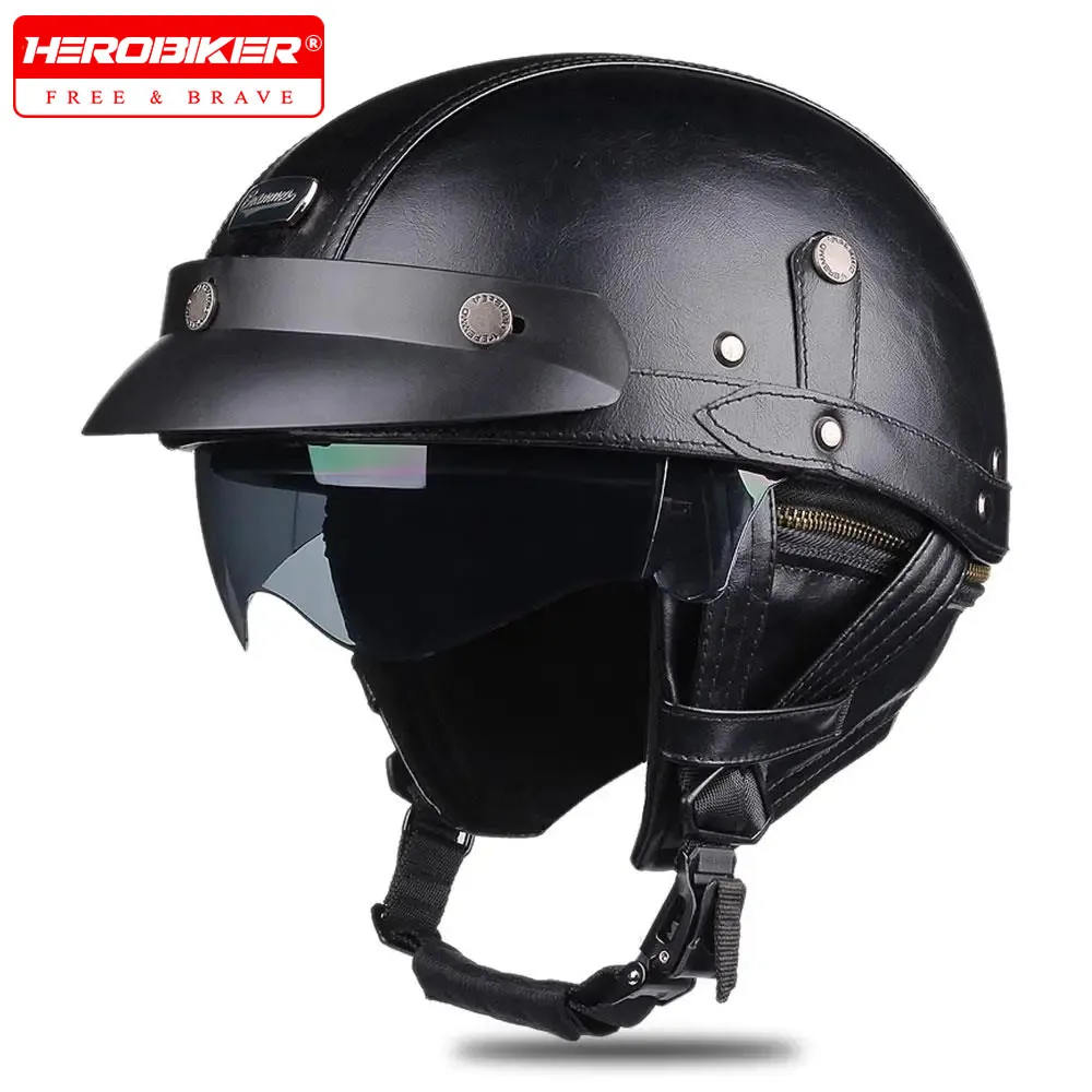 Motorcycle Half Helmet German Leather Vintage Helmet Casco Moto ...