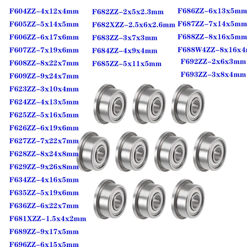 10PCS F604 to F699 Flange Bearing F607 F608 F623 F624 F625 F626 F635 ...