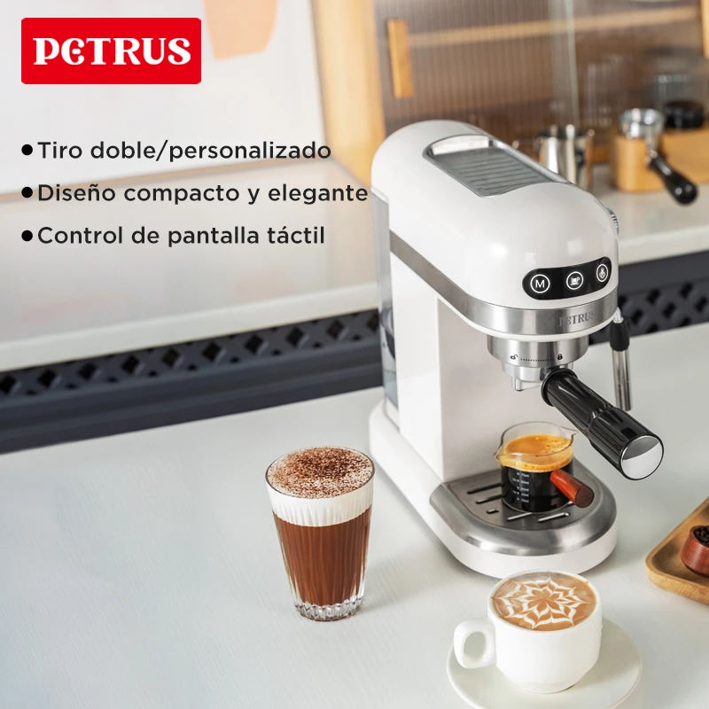 Petrus Cafetera italiana de café expreso, máquina de capuchino semiautomática de 2 tazas con ...