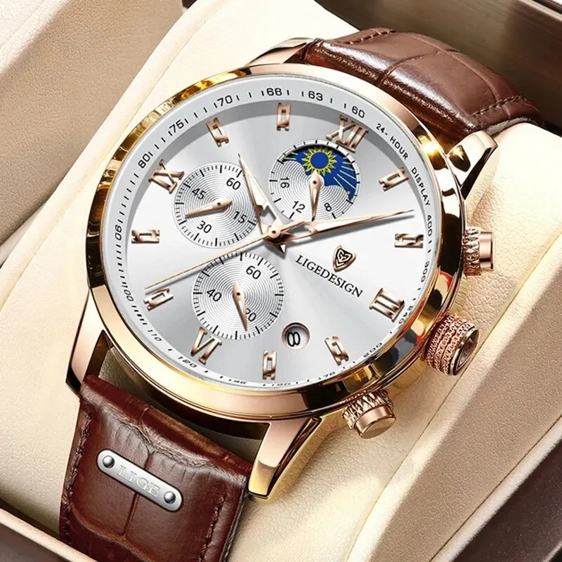 LIGE-reloj-anal-gico-de-cuero-para-hombre-accesorio-de-pulsera-de ...