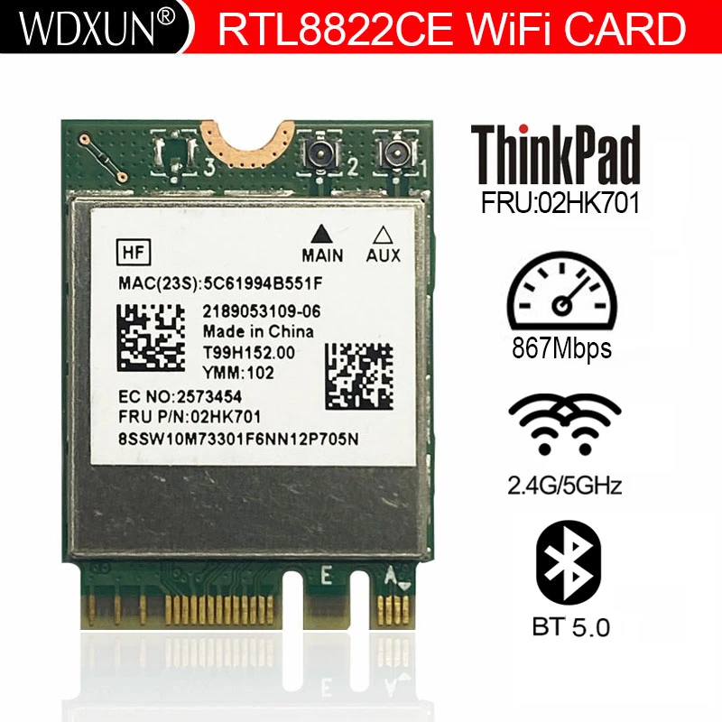 RTL8822CE 8822CE 802.11AC kablosuz WiFi 867Mbps Bluetooth 5.0 NGFF FRU ...