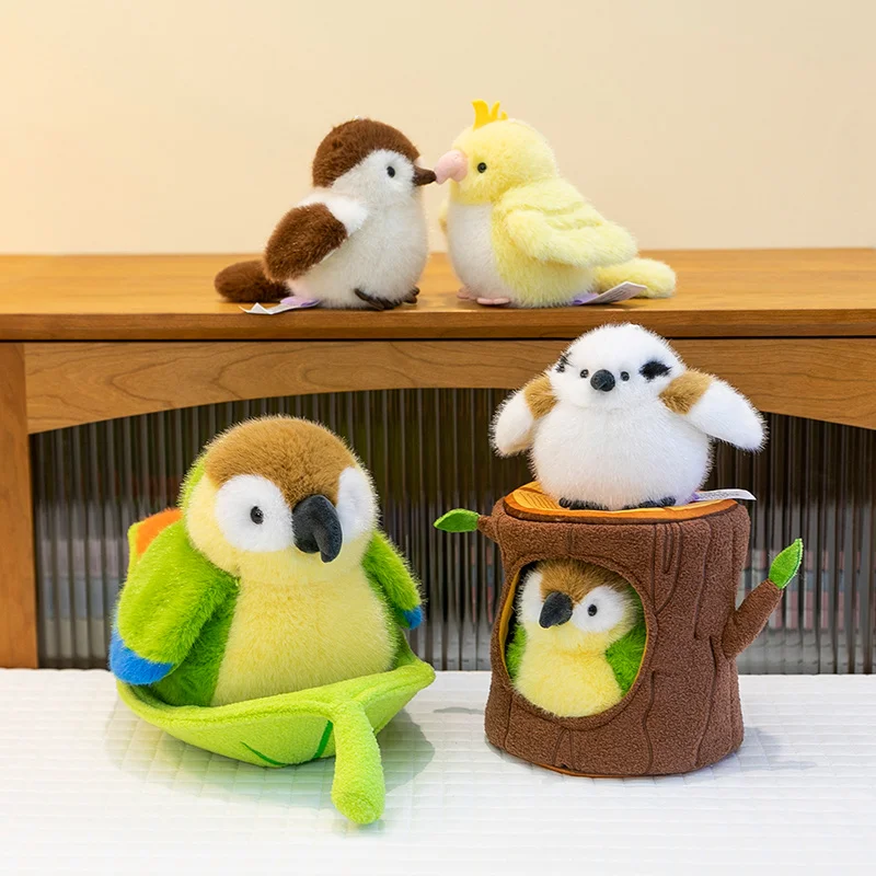 Cute Cartoon Bird With Tree Hole Leaves Kawaii Parrot Sparrow Plush Toy ...