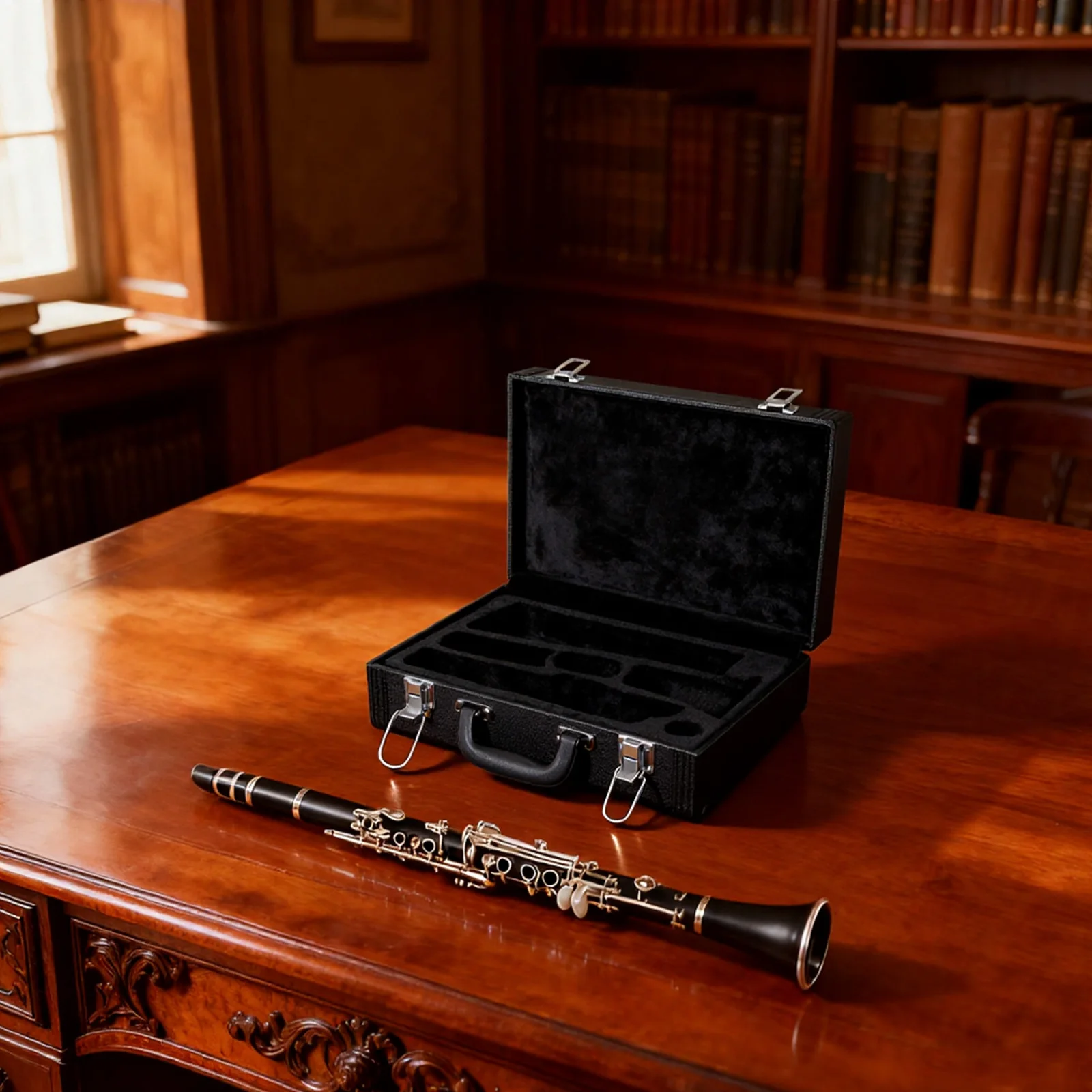 Professional Bb Clarinet Hard Case, Features Black Leather, Red Plush ...