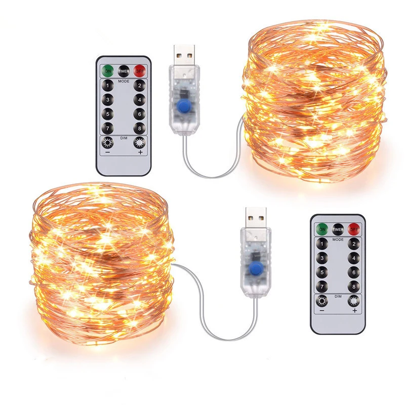 2-5-10-20M-LED-Silver-Wire-String-Lights-USB-Remote-Control-Outdoor ...