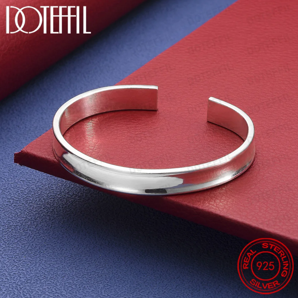 925 Sterling Silver Smooth 8mm Adjustable Bangle Bracelet For Woman Man ...