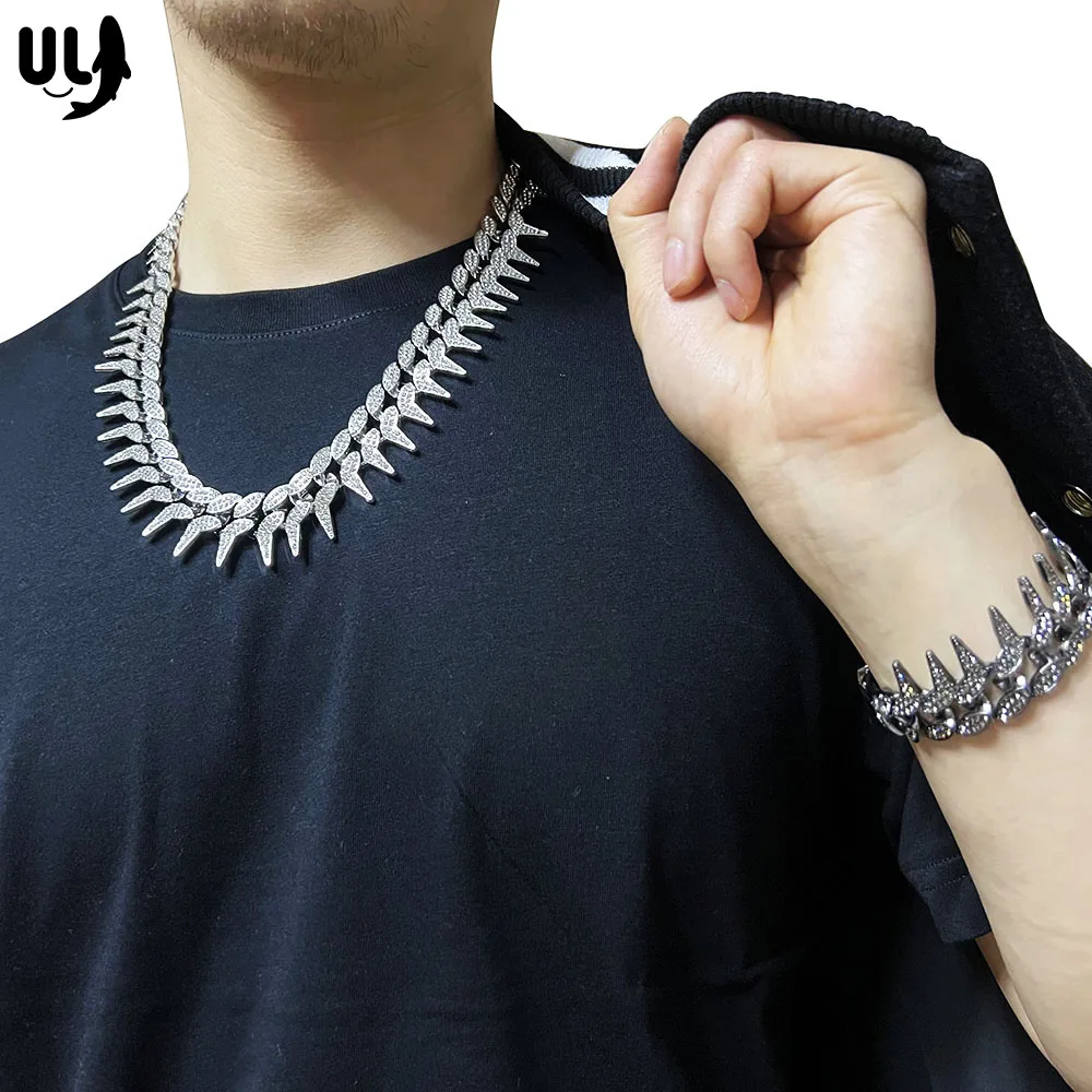 Heavy-Hip-Hop-Cool-Spiked-Cuban-Necklace-Men-s-Chain-Jewelry-Row-Iced ...