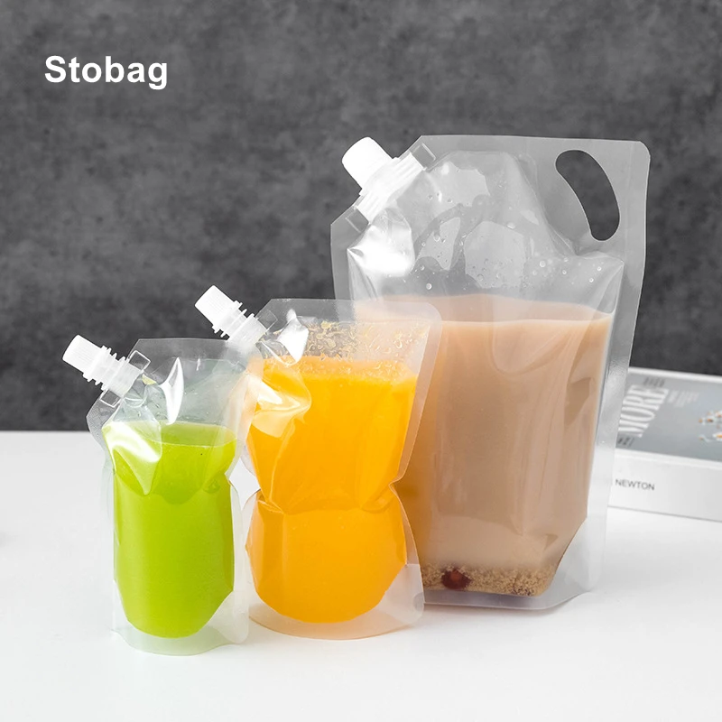 StoBag 100pcs Transparent Plastic Liquid Packaging Reusable Drinking Bags Juice Beverage Sealed ...