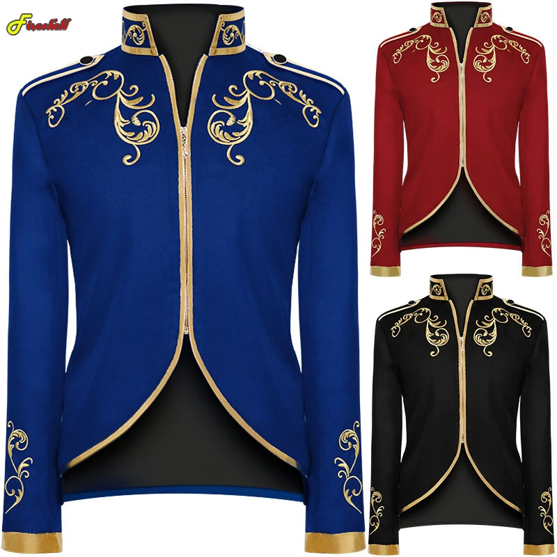 Men's Victorian Vintage Medieval Jacket Coat Embroidery Zip Up Stand ...