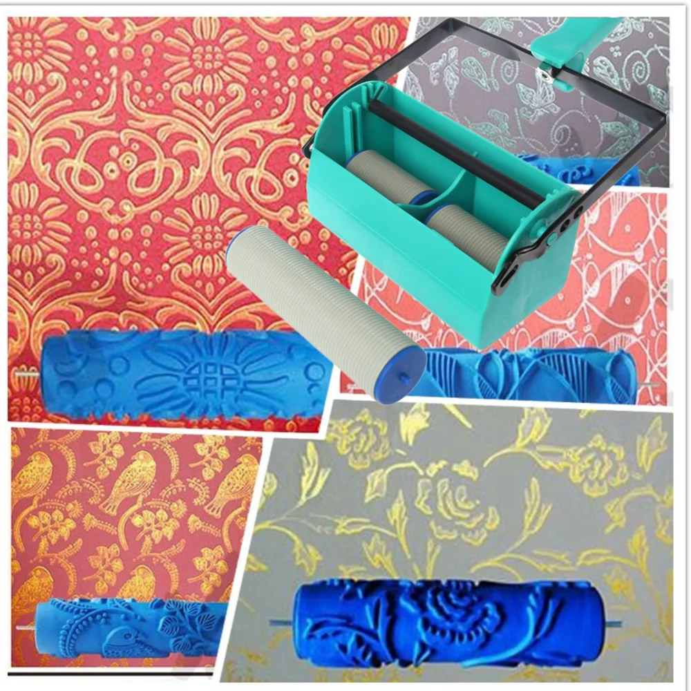 Dubbele-Kleur-Handvat-Behang-Decoratief-Patroon-Roller-Reli-f-Verf-Pak ...