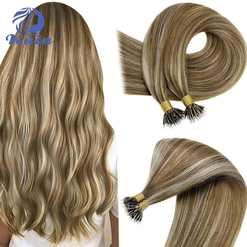 Straight Nano Ring Human Hair Extensions For Women 50Pcs Micro Ring ...