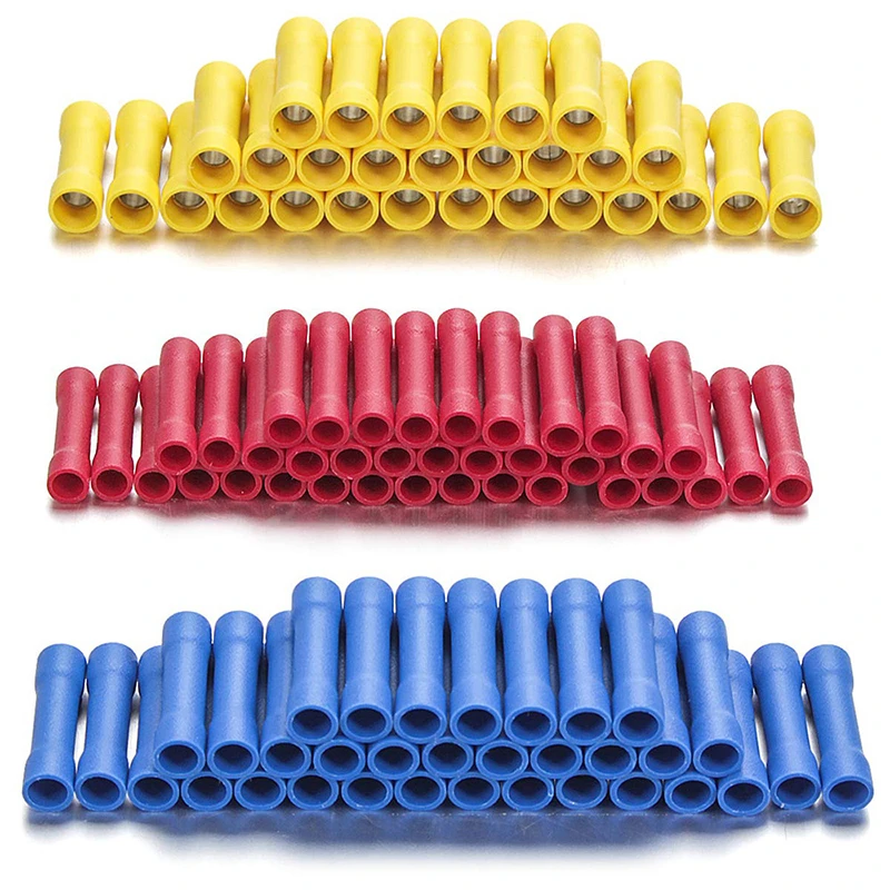 50/100pcs BV1.25 BV2.5 BV5.5 Insulated Straight Wire Butt Connector ...