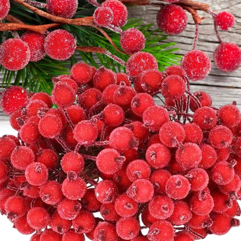 100-20Pcs-Mini-Artificial-Holly-Berries-Xmas-Tree-Wreath-DIY-Double ...