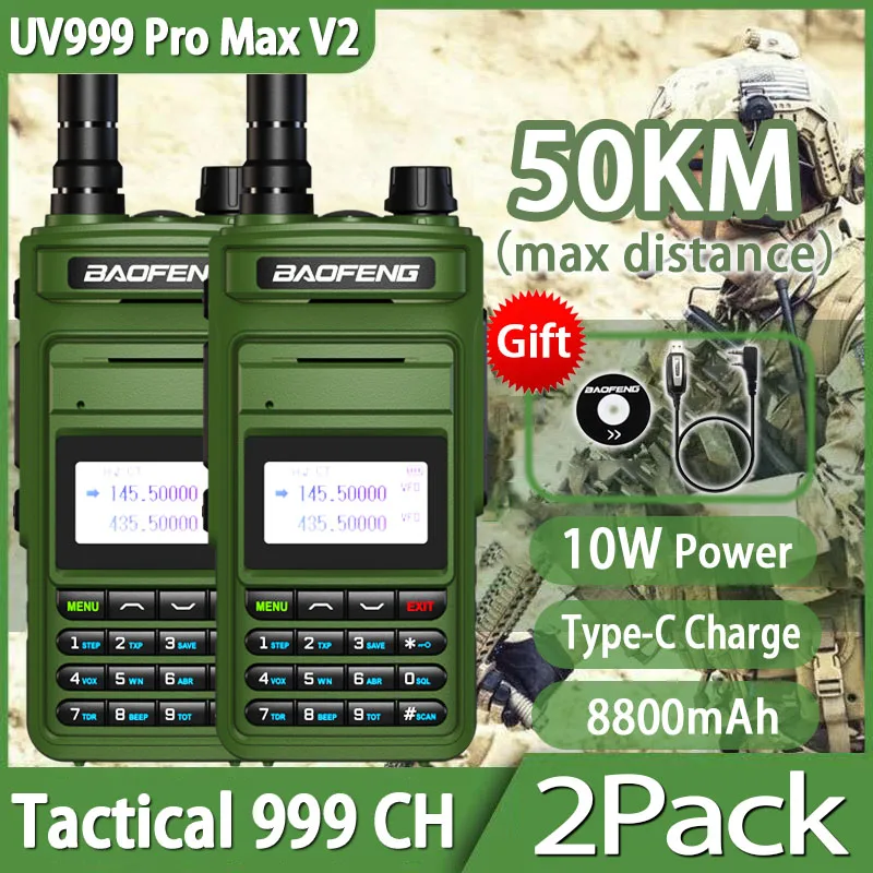 2Pcs Baofeng UV999 Pro Max 10W Professional Walkie Talkie Transreceiver ...