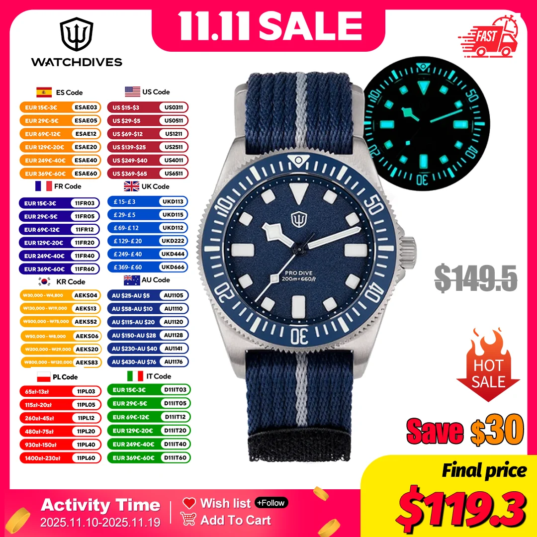 Watchdives 38mm EXD Titanium Diver Watch Sapphire crystal mirror AR ...