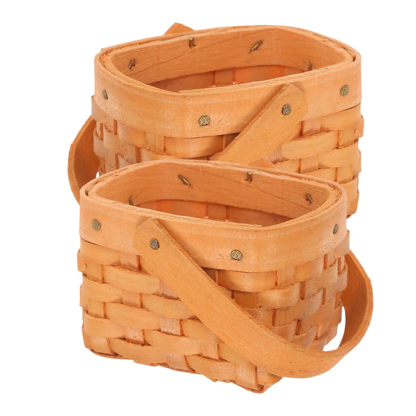 2 Pcs Mini Shopping Basket Handmade Wooden Woven Storage Baskets Cute ...