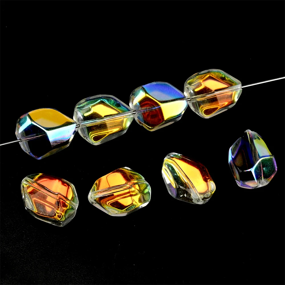 15pcs Big Stone Shape Crystal Beads Smooth Aurora Color Glass Beads ...