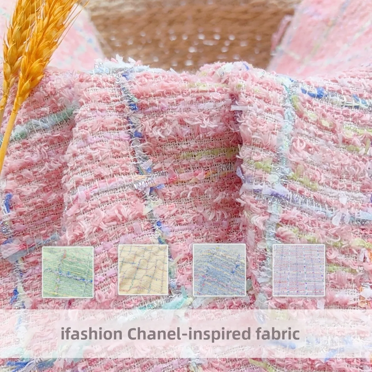 Fabric with Wool Small Fragrance Style Color Woven Belted Tweed Coarse ...