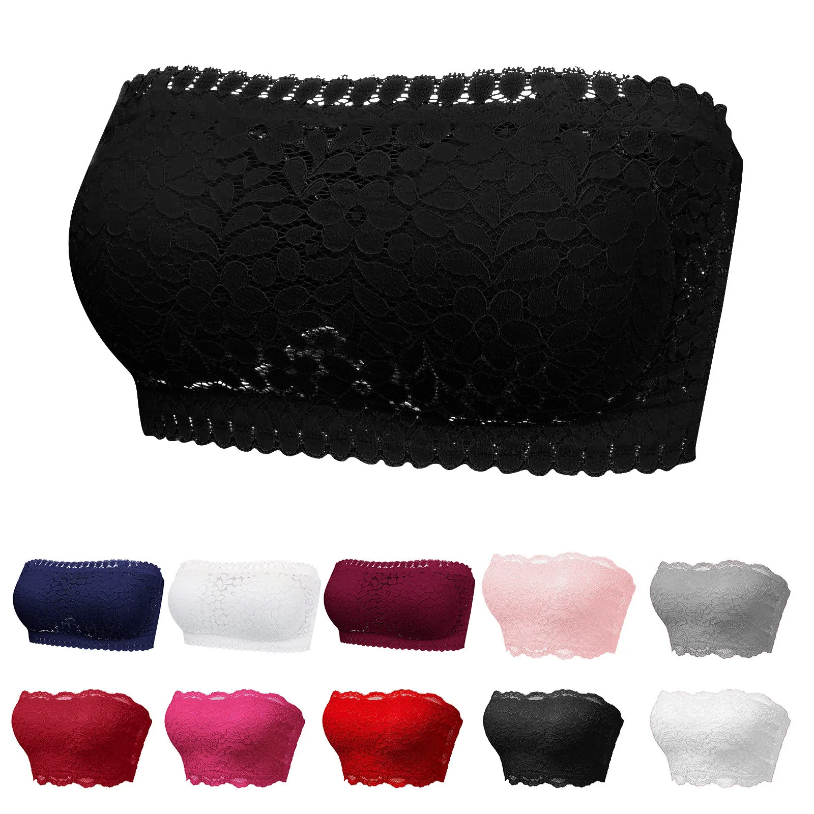 Top de tubo con tirantes de encaje para mujer, ropa interior deportiva ...