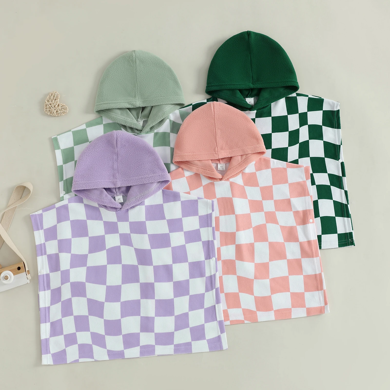 Kids Girl Hooded Beach Poncho Towels Checkerboard Print Loose Fit Beach ...