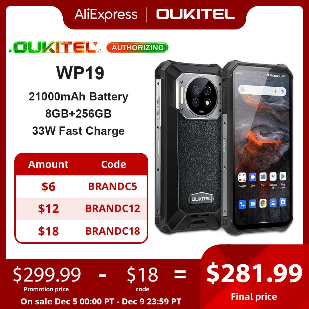 Oukitel Wp19 8gb + 256gb Rugged Phone,21000mah 6.78'' Fhd+ Smartphone,64mp / 20mp Night Vision ...