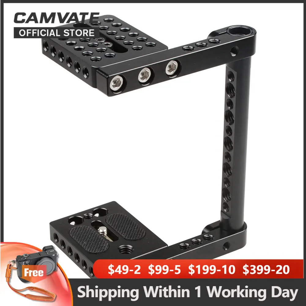 CAMVATE DSLR Camera Cage Video Rig With 15mm Cross Bar & 1/4" 20 & 3/8 ...