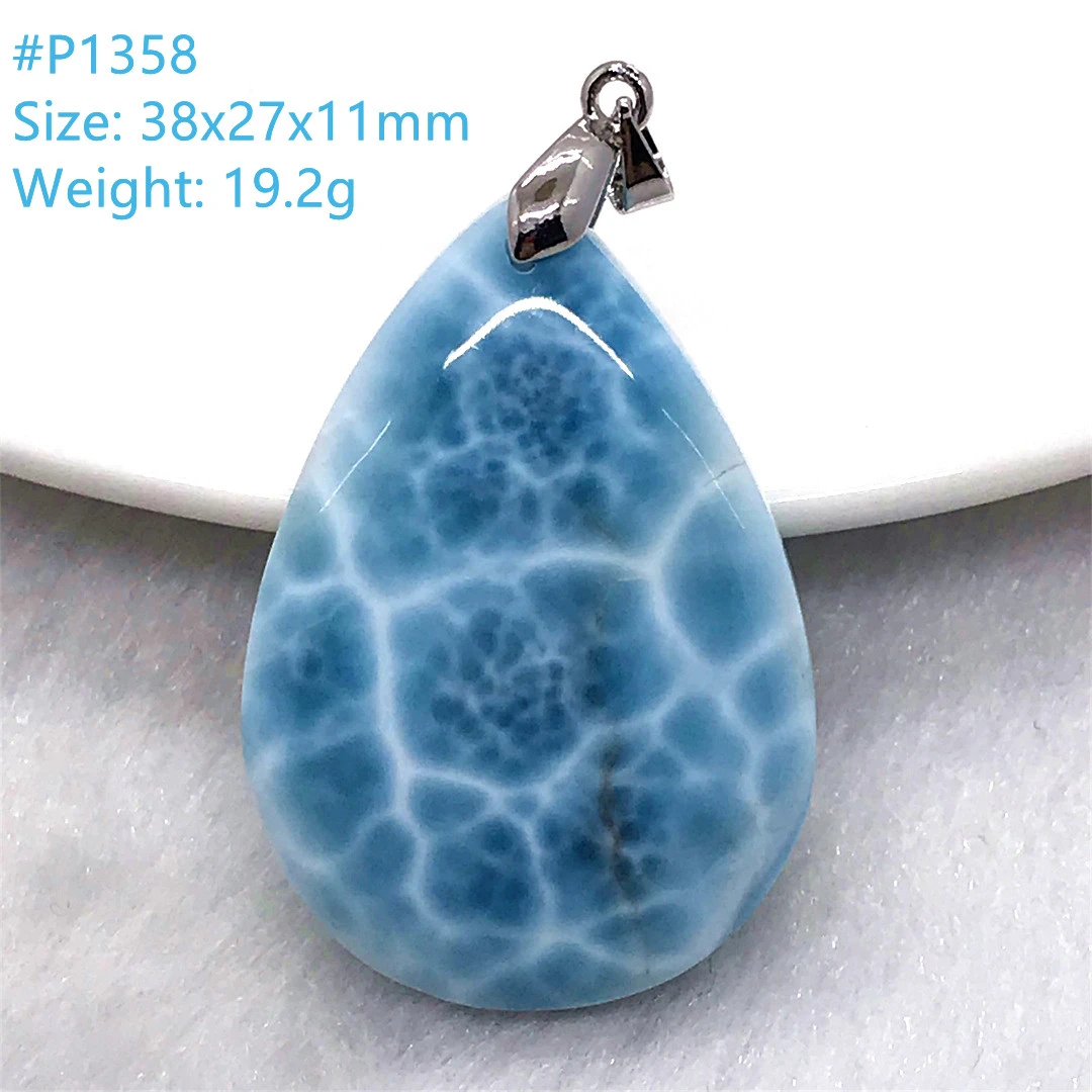Natural Blue Larimar Necklace Pendant For Women Lady Men Gift Beads Silver Dominica Water ...
