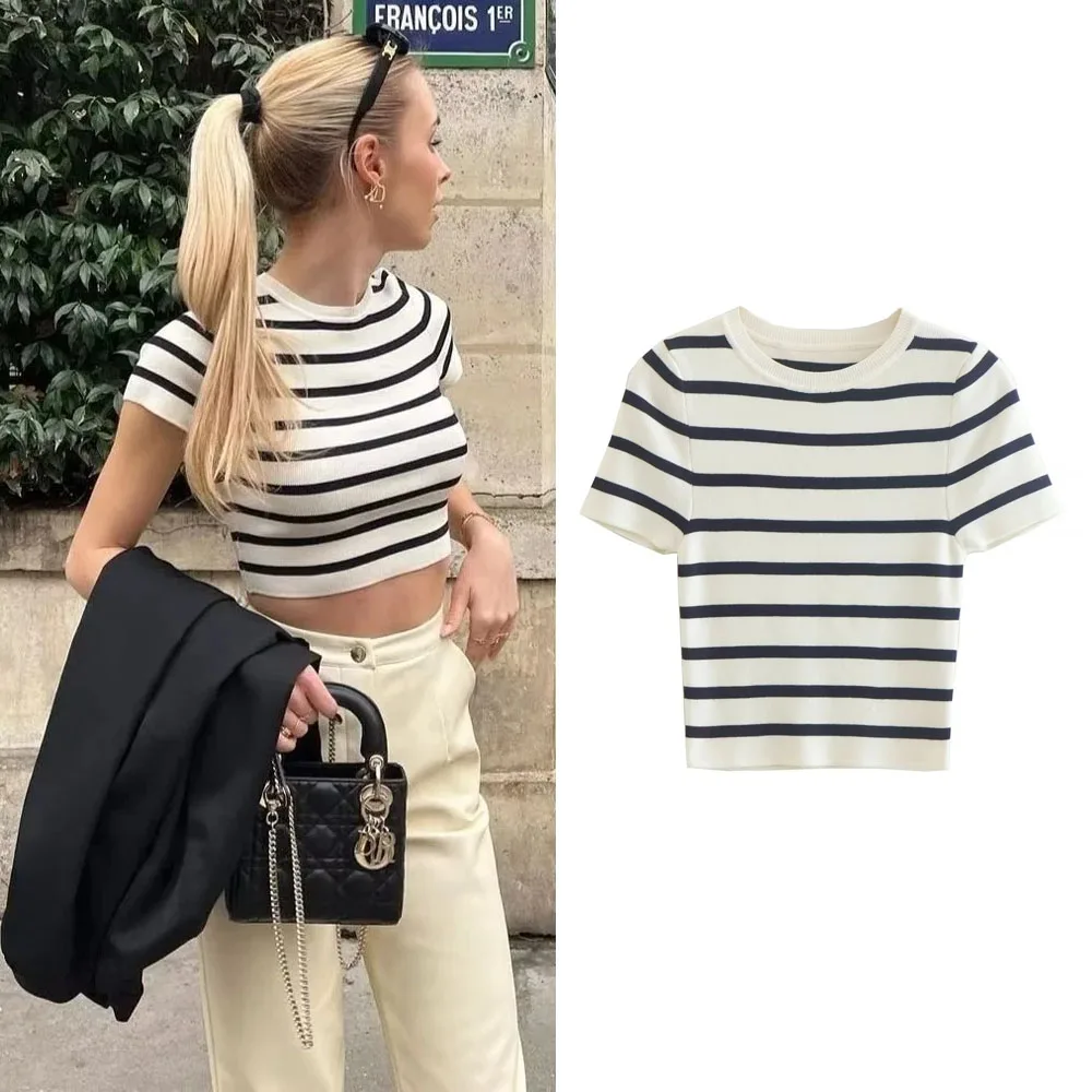 MUJER Crop Knit Top Women Cropped Short Sweaters Striped Tank top ...