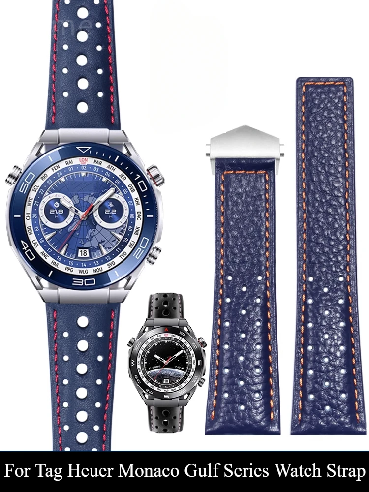 Black Blue Soft Comfortable Breathable Genuine Cow Leather Watch Strap ...