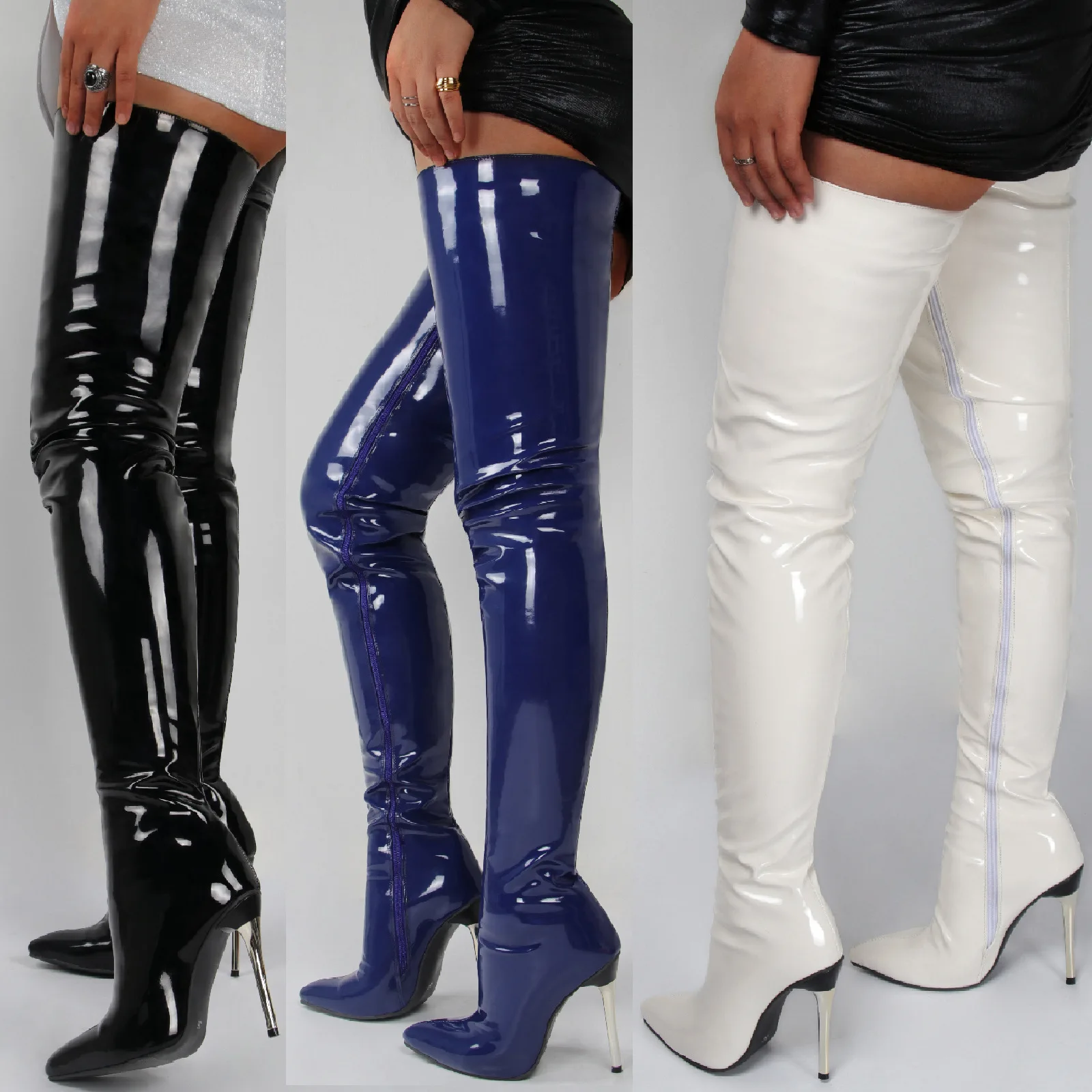 Cuissardes-en-cuir-verni-pour-femmes-bottes-pointues-talons-hauts-talon ...